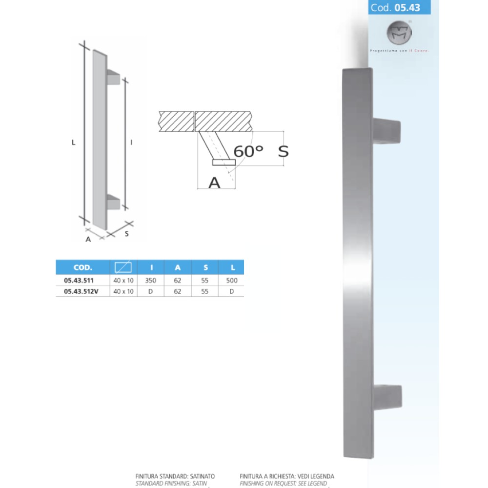 Pull Handle - Rectangular Inclined Bar