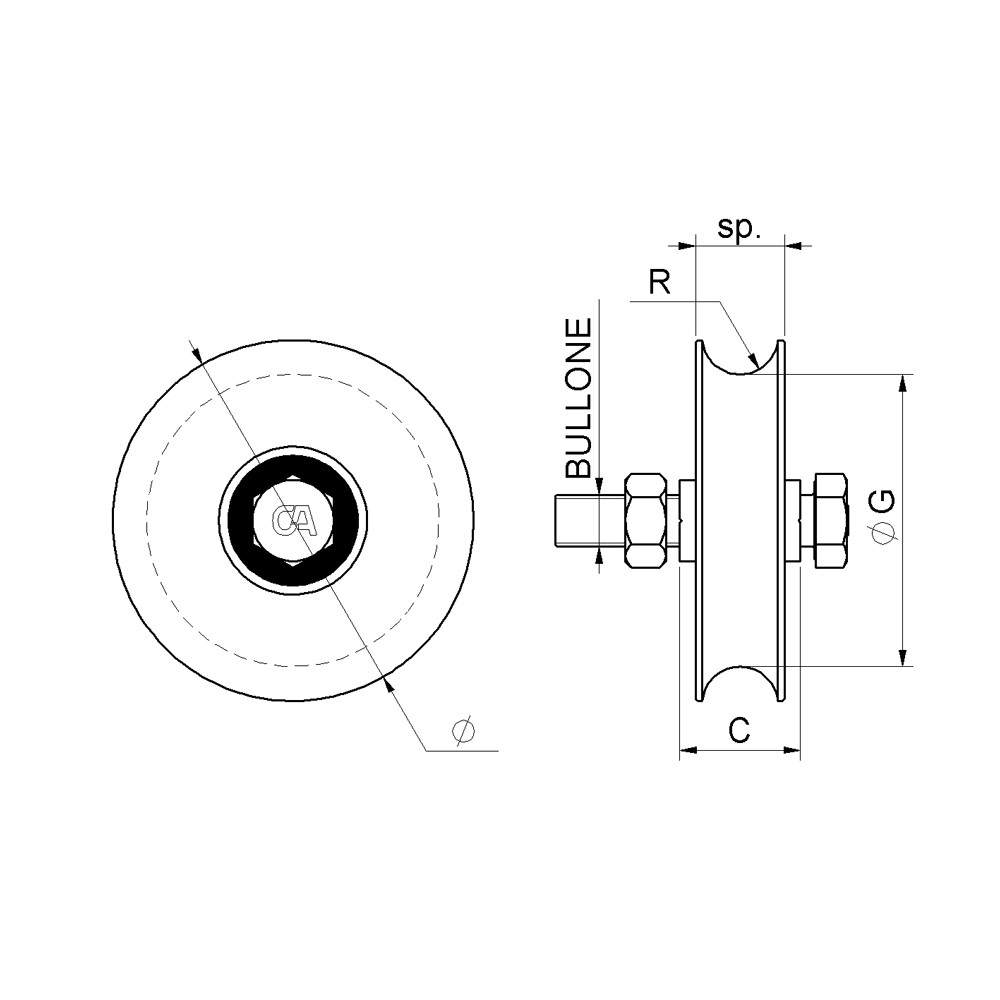 Round Groove Wheel 1 Bearing for Sliding Gates